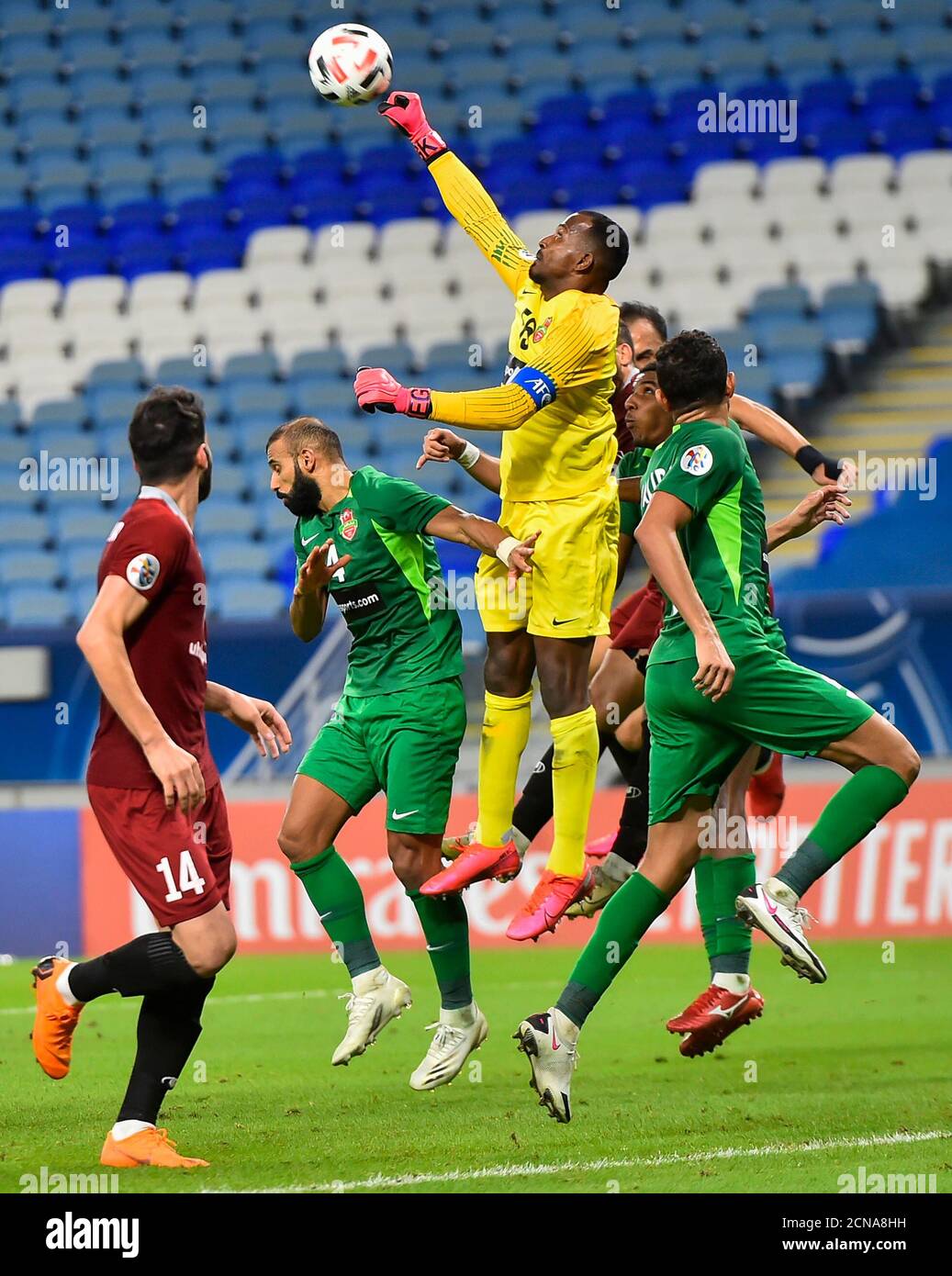 Doha, Capital of Qatar. 17th Sep, 2020. Shabab Al Ahli's goalkeeper ...