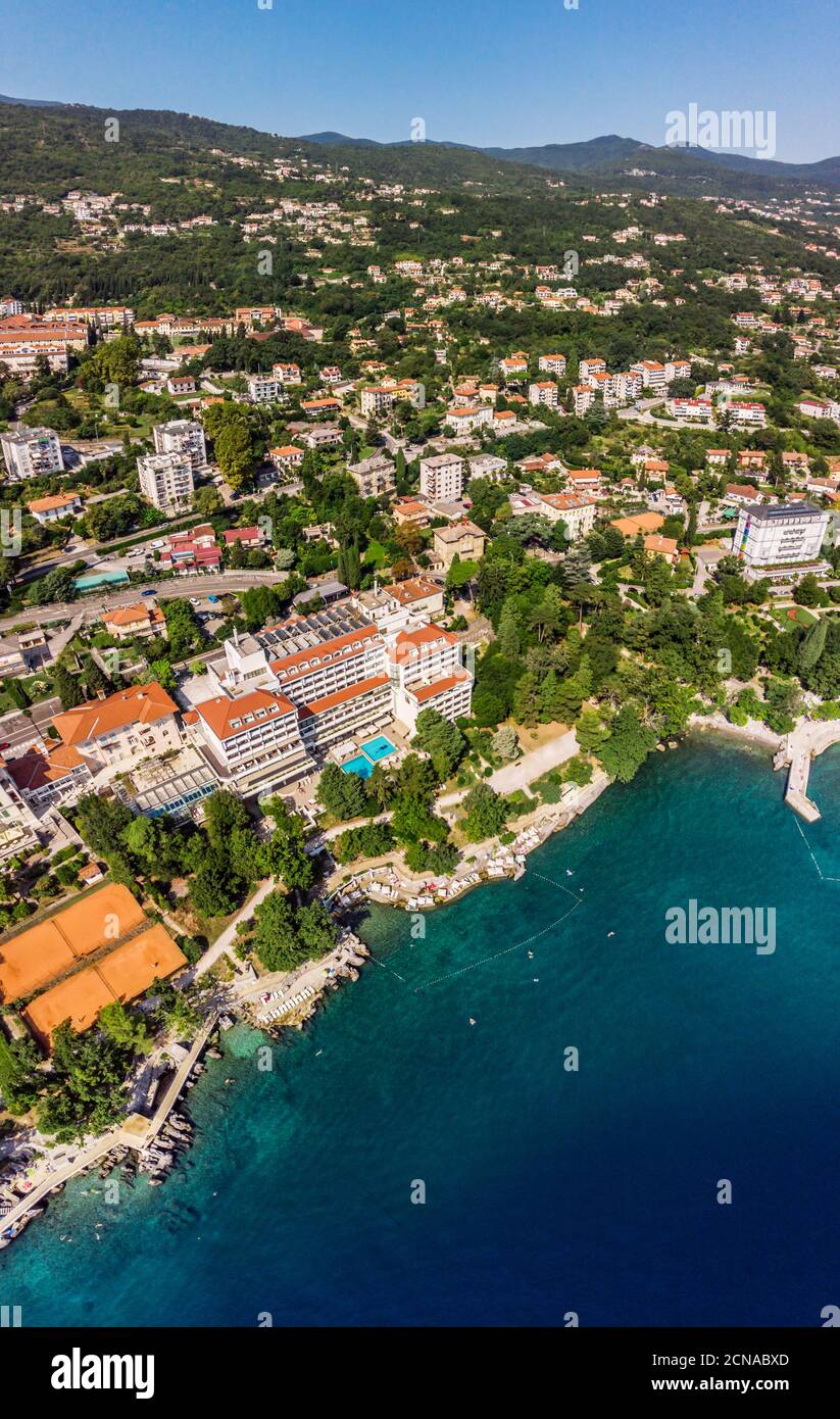 Beautiful panoramic view of Lovran village and its sea shore in Croatia ...