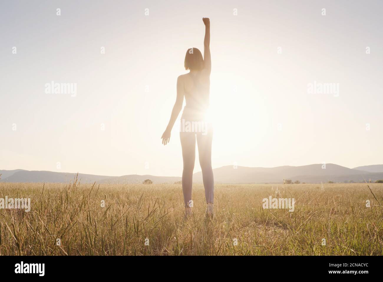 Victory. Feeling positive and full of joy. Success and life goals ...