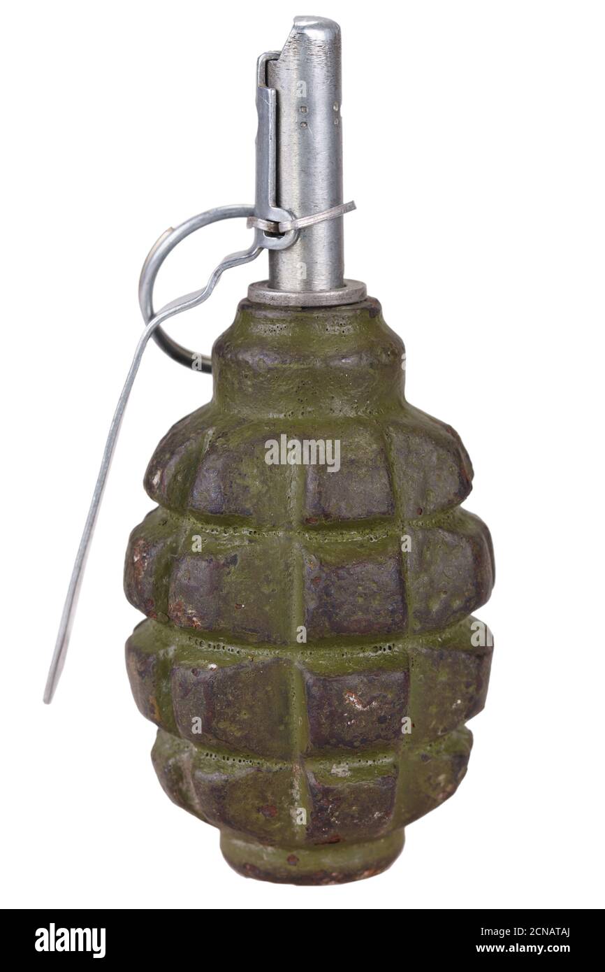 fragmentation hand grenade isolated on white background Stock Photo - Alamy