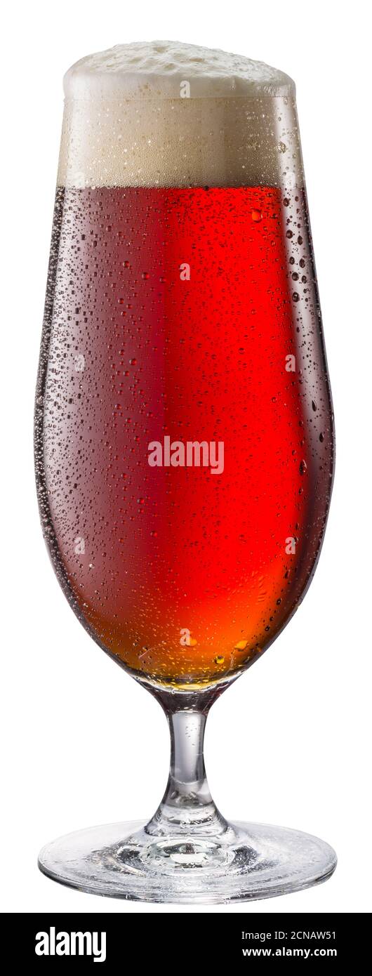 Beer glass isolated on a white background. Contains clipping path. Red ...