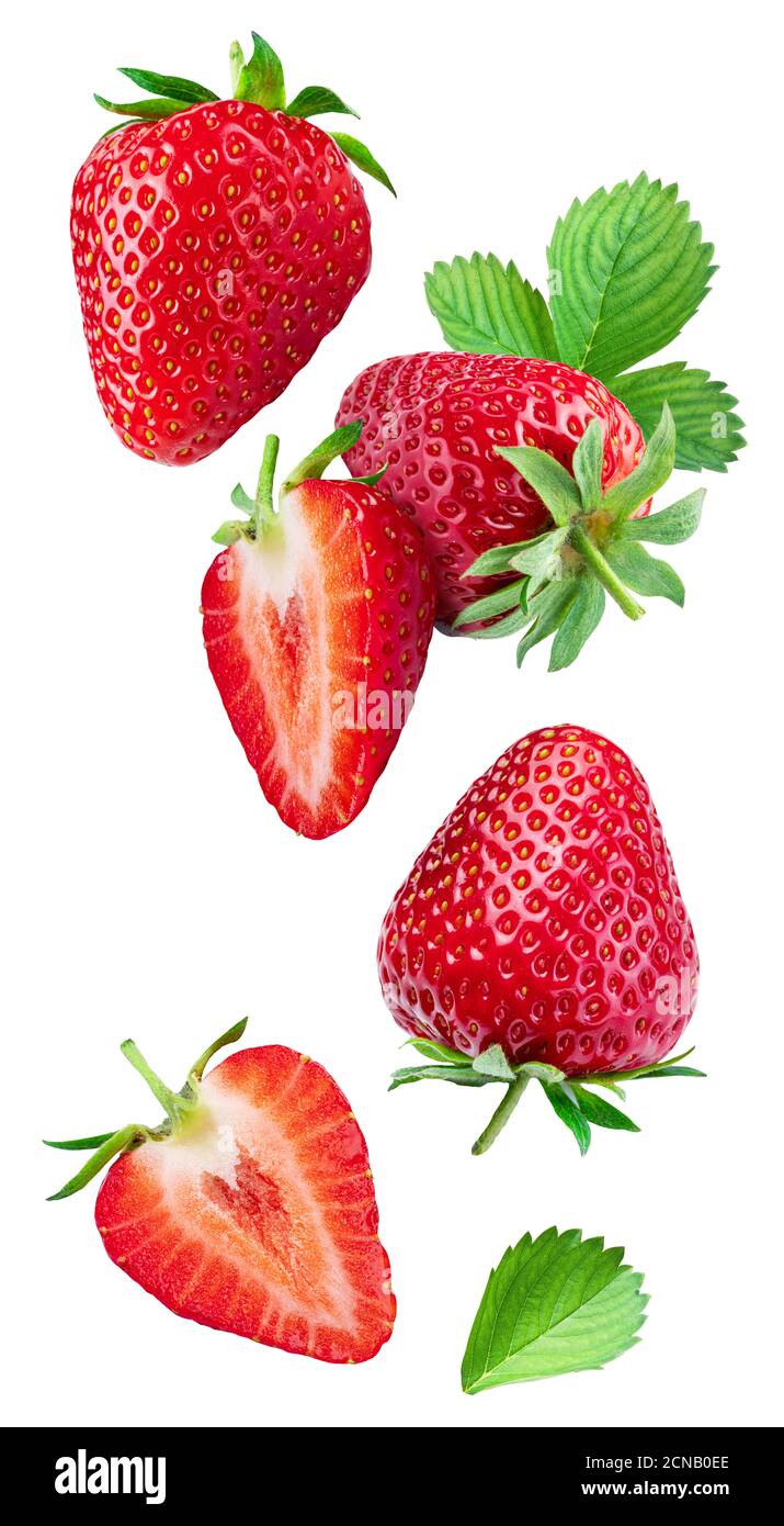 Strawberry with strawberries leaves and slices isolated on a white ...