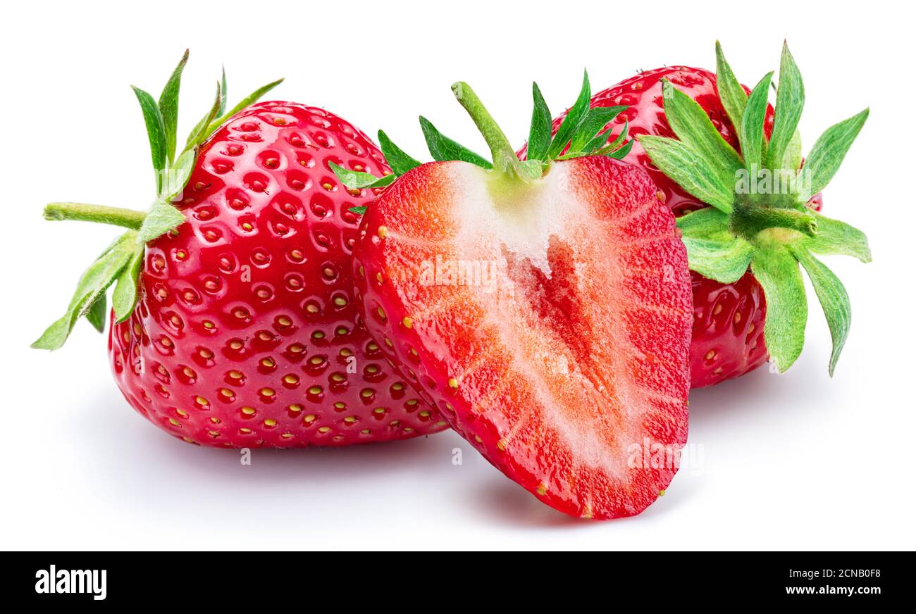 Strawberry with strawberries slice isolated on a white background Stock ...