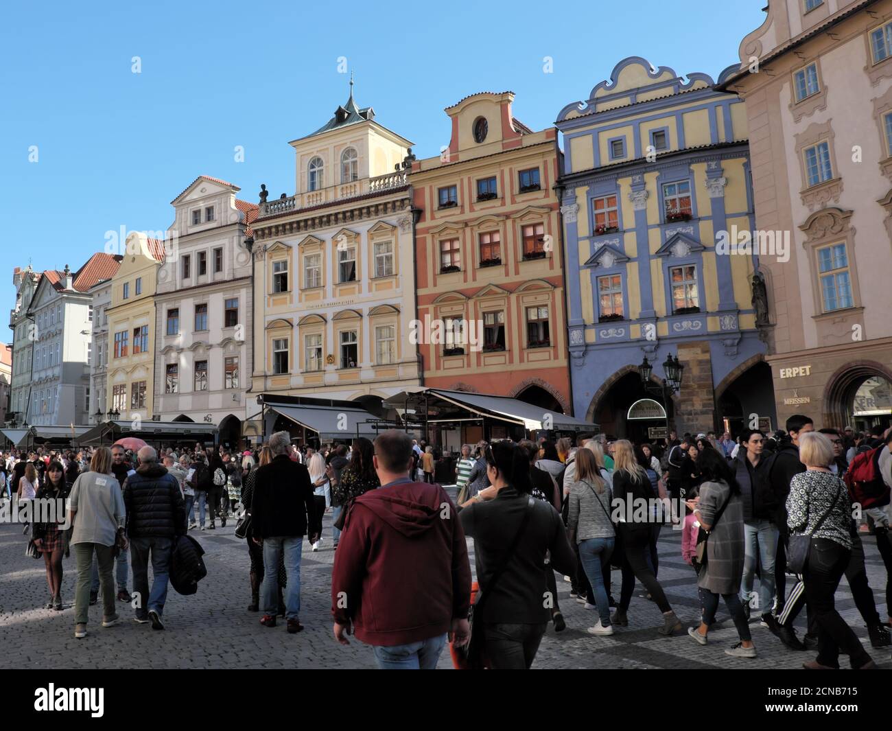 Prague, Czech Republic, October 12, 2019. Tourists walk on the Old Town ...