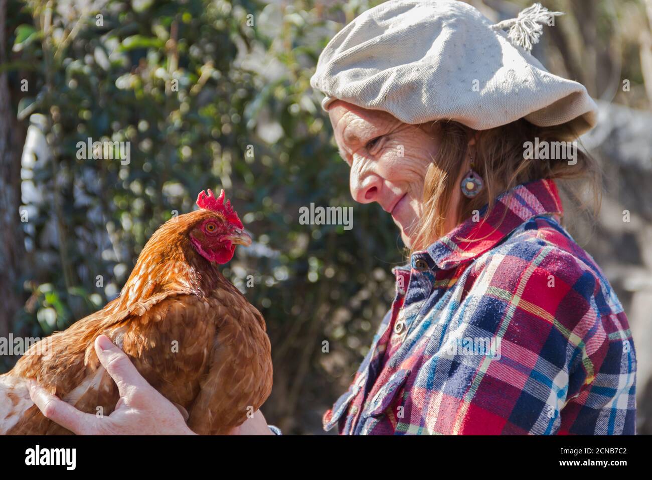 portrait of an Argentine farm worker woman with a hen Stock Photo - Alamy
