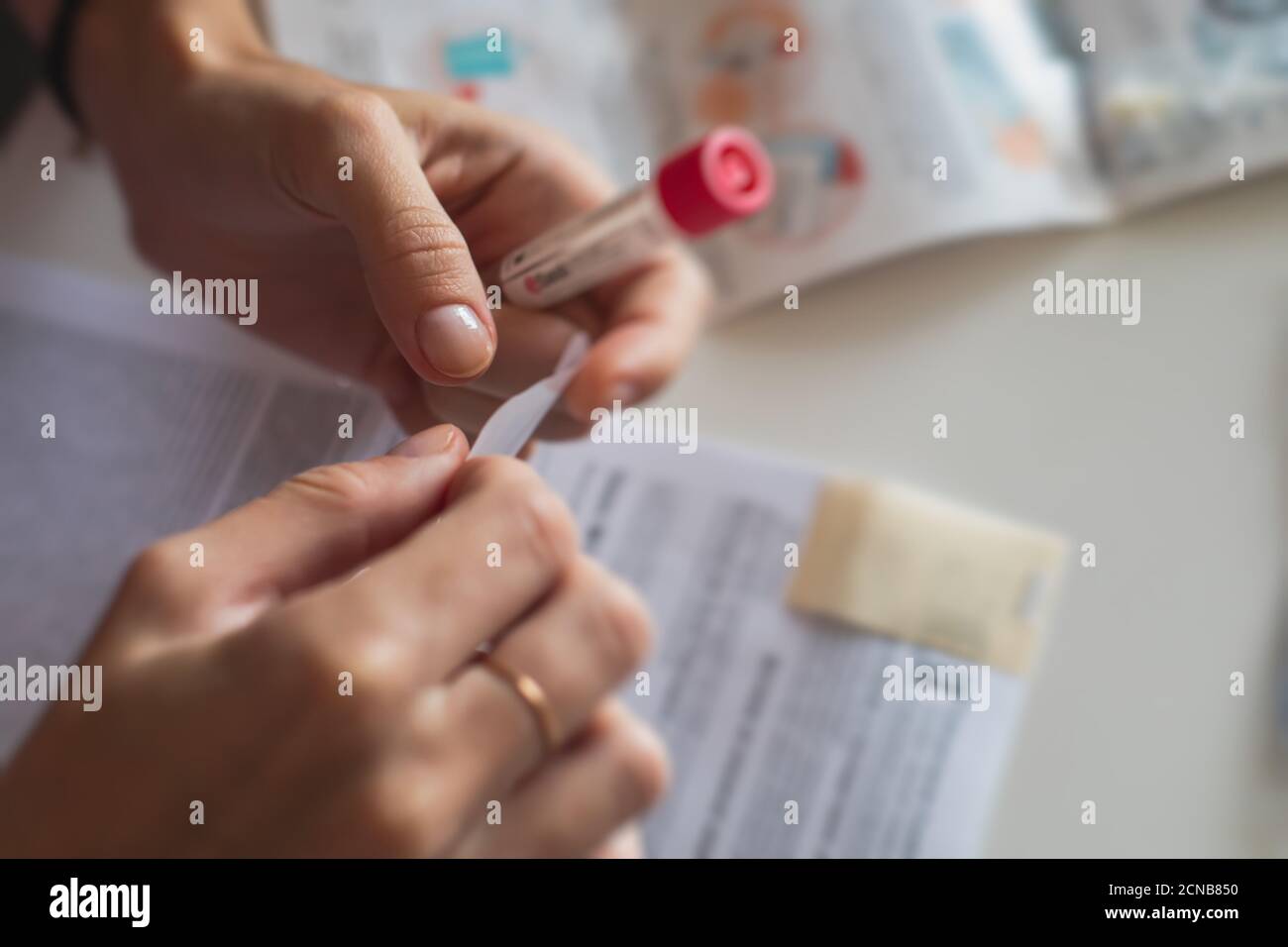 Process of coronavirus testing examination at home, COVID-19 swab ...