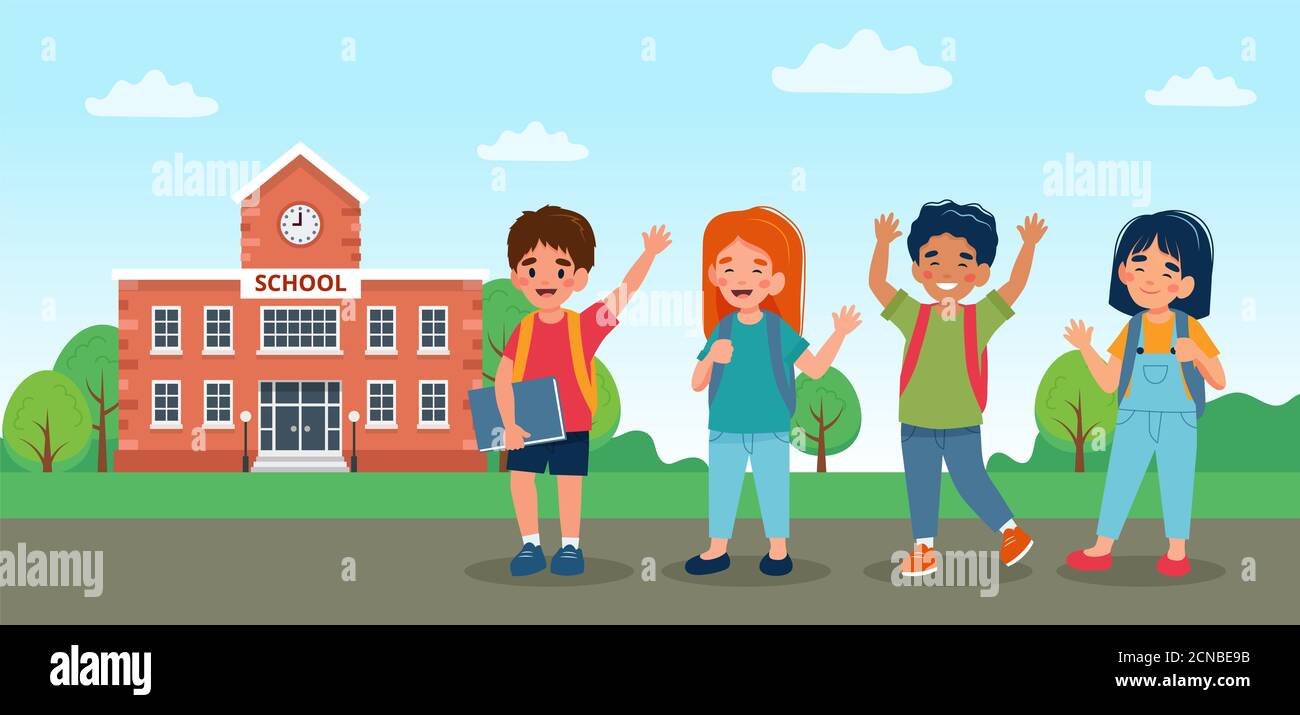 Back school cartoon kids walking hi-res stock photography and images ...