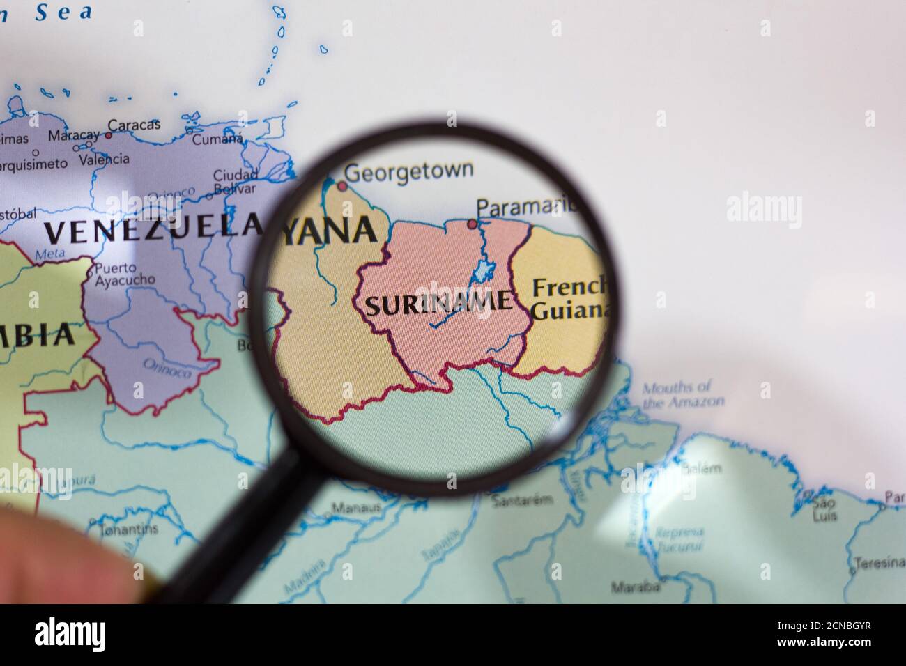 Suriname on the map of the world or atlas Stock Photo - Alamy