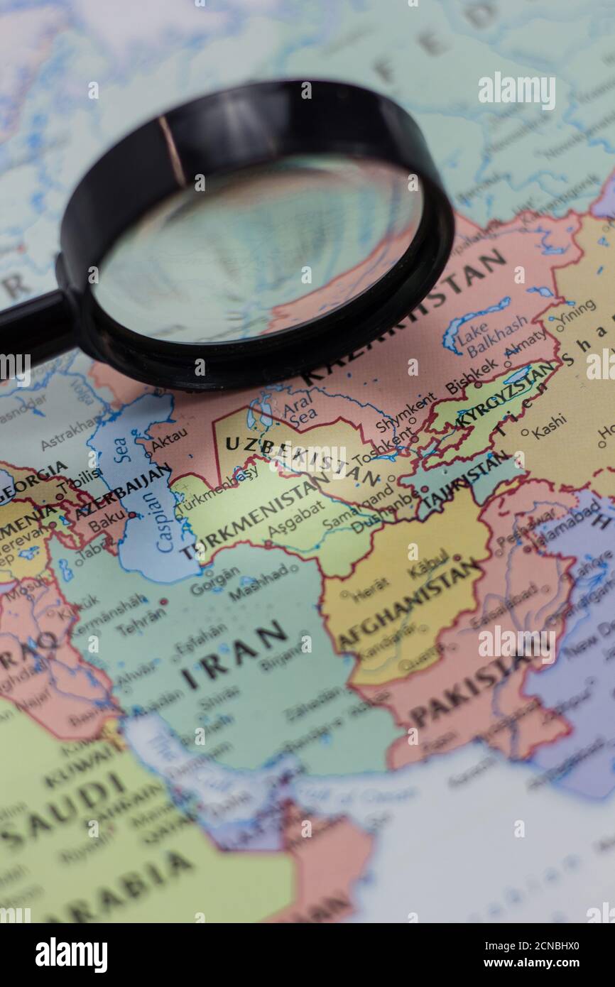 Uzbekistan on the map of the world or atlas Stock Photo - Alamy