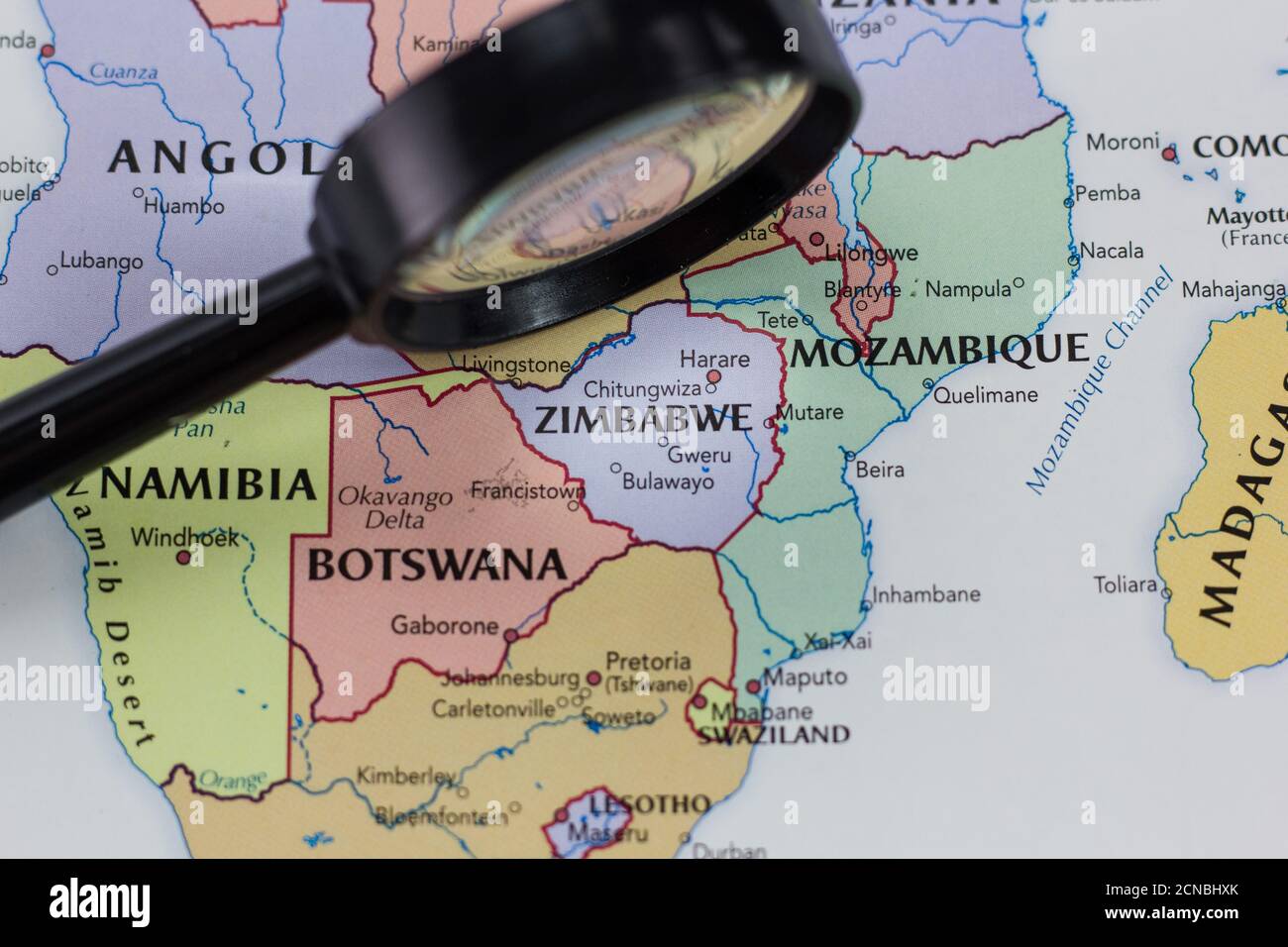 Zimbabwe on the map of the world or atlas Stock Photo - Alamy
