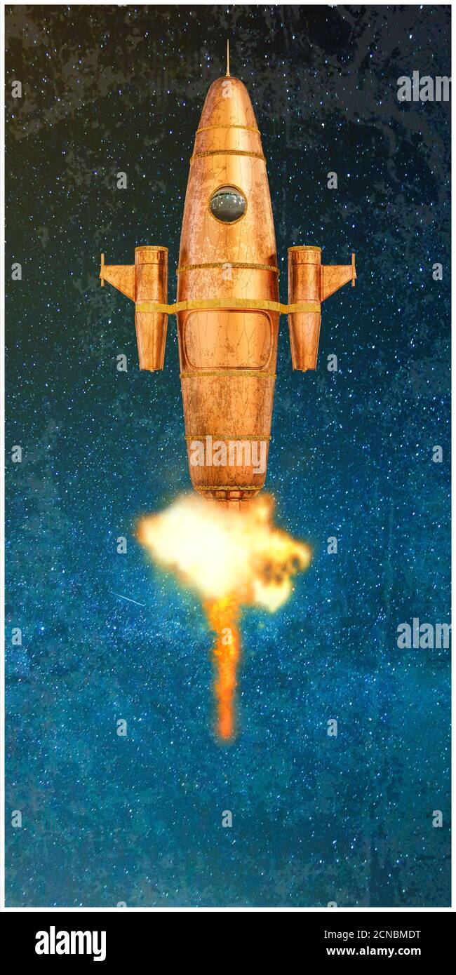 rocket take off in space 3d illustration Stock Photo - Alamy
