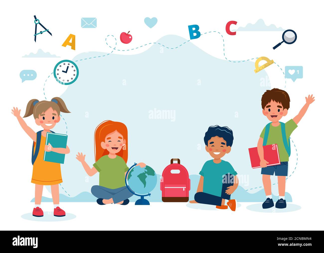 Happy children in class, back to school concept, cute characters ...