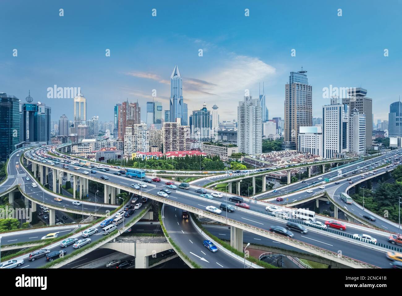 shanghai city interchange at dusk Stock Photo - Alamy