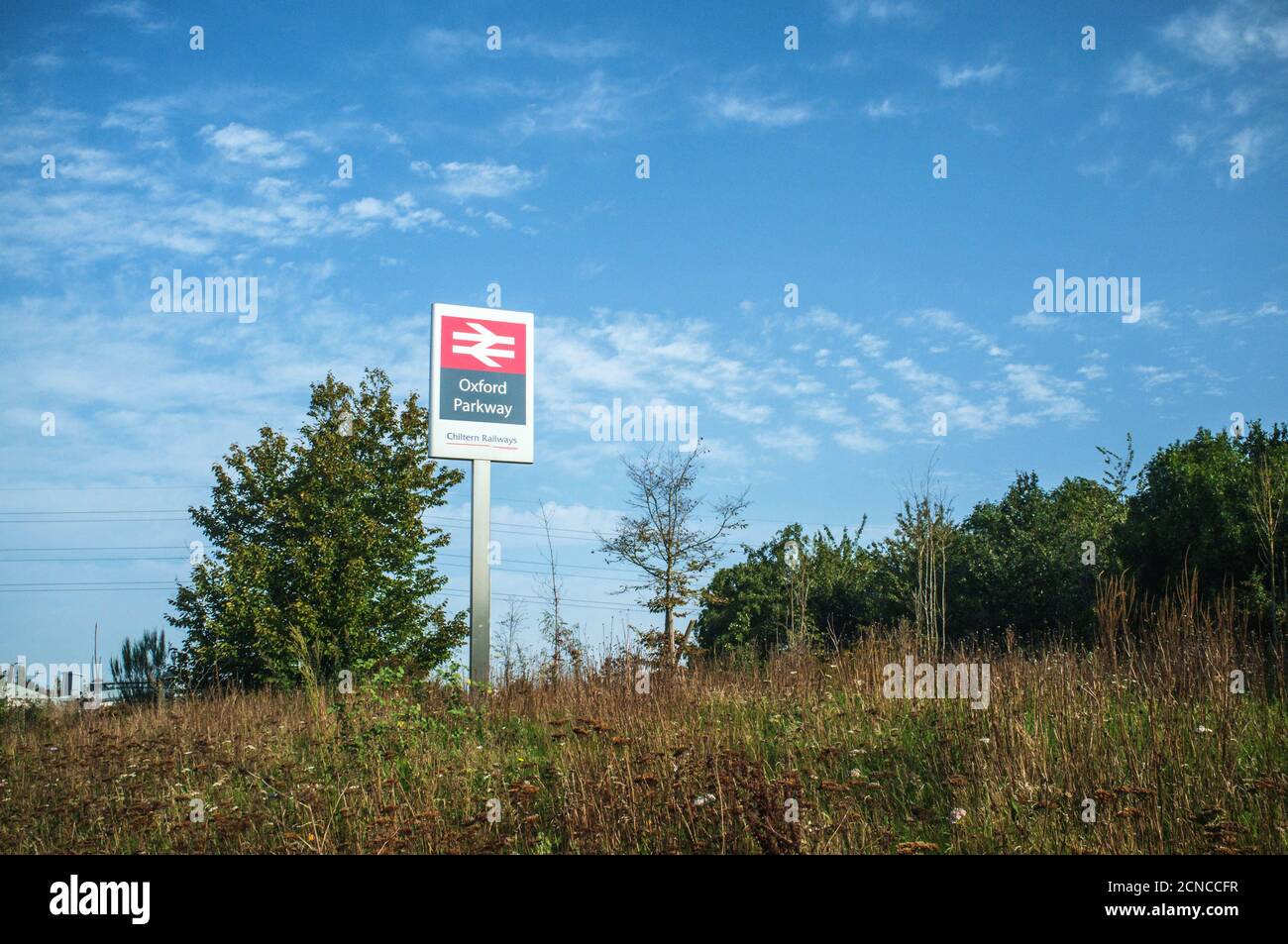 Kidlington Oxfordshire UK Railway identifying sign for Oxford Parkway ...