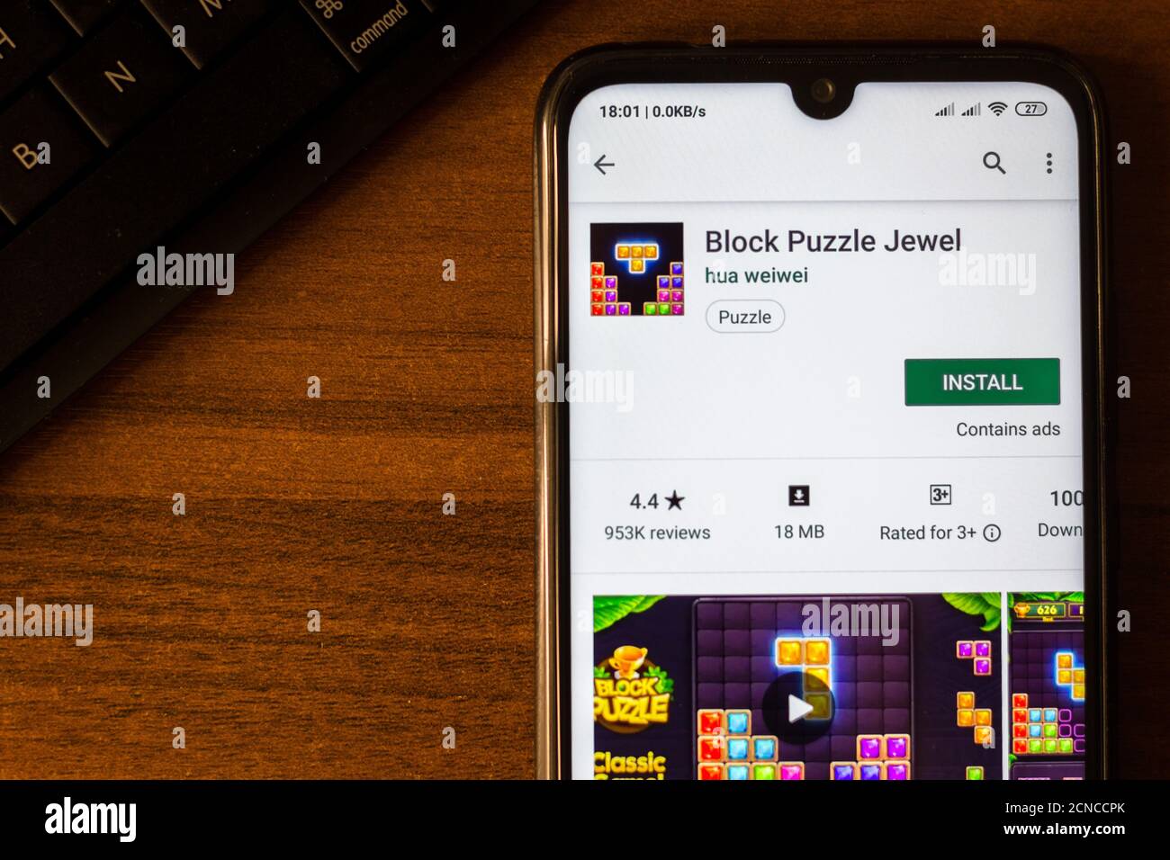 Ivanovsk, Russia - June 26, 2019: Block Puzzle Jewel app on the display ...