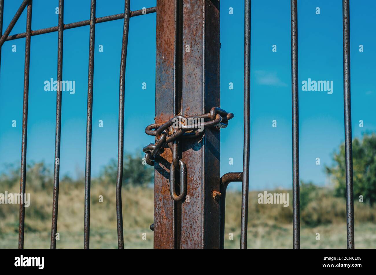 Rusty chain on a metal gate Stock Photo - Alamy