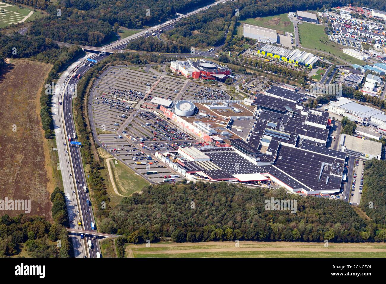 Wildau, Germany. 15th Sep, 2020. Aerial view of the A10 Center on the A ...