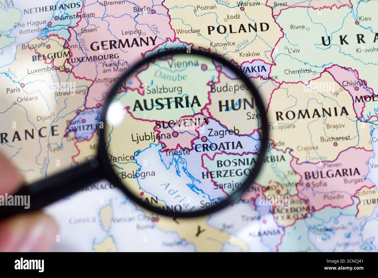 Slovenia on the map of the world or atlas Stock Photo - Alamy