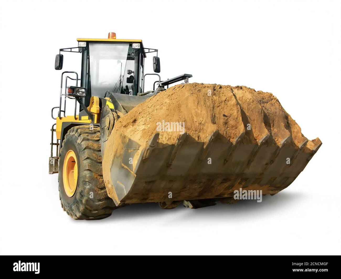 Backhoe loader with loaded soil isolated on white background Stock ...