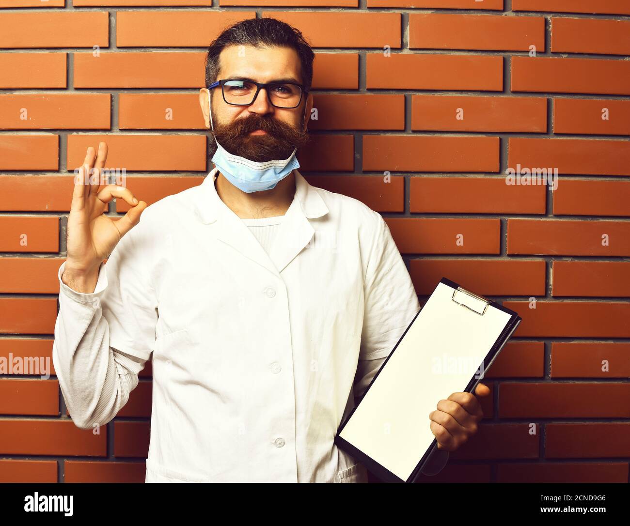 Bearded man, long beard. Brutal caucasian smiling doctor or unshaven ...