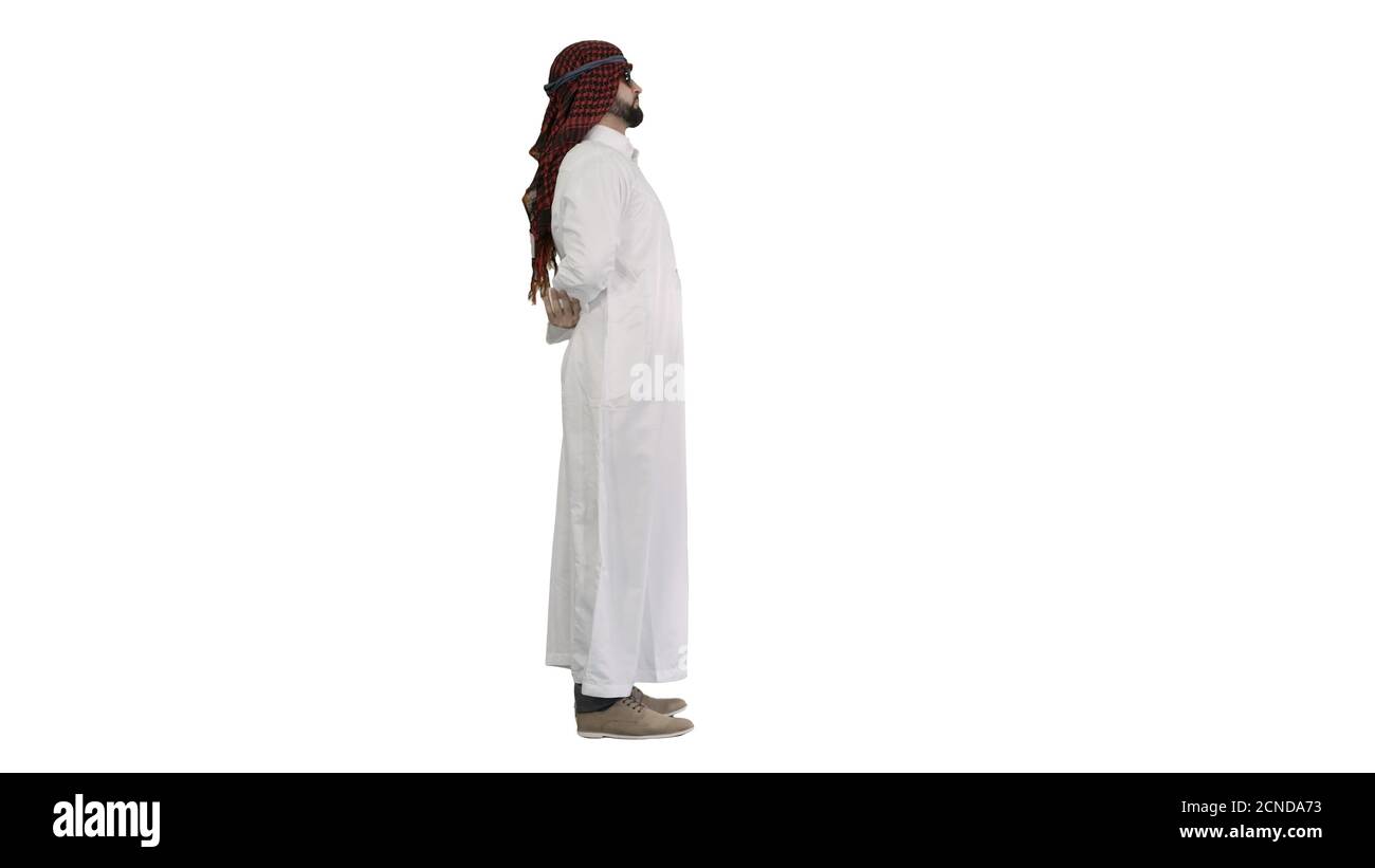 Cool sheikh in sunglasses posing on white background Stock Photo - Alamy