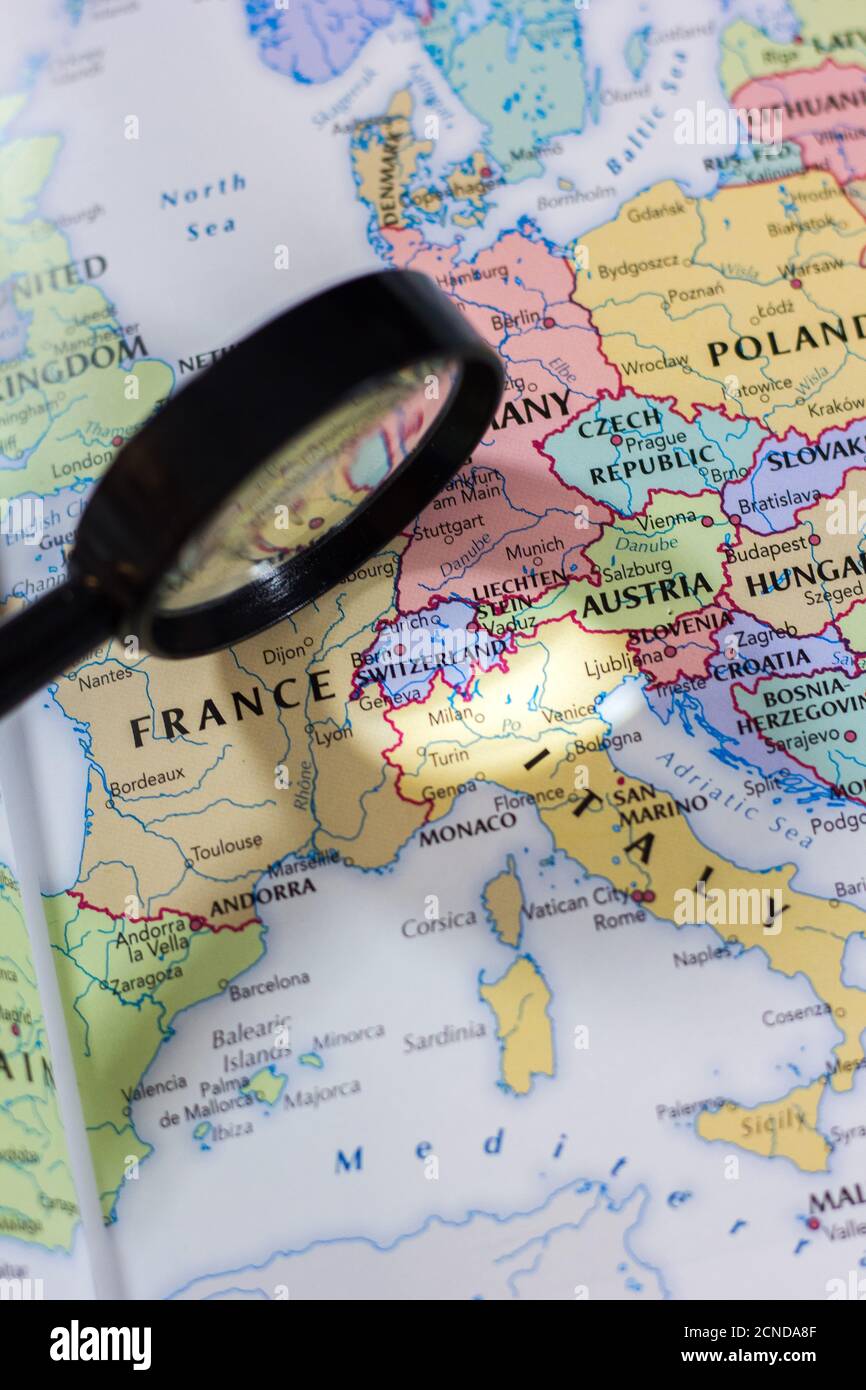 Switzerland on the map of the world or atlas Stock Photo - Alamy