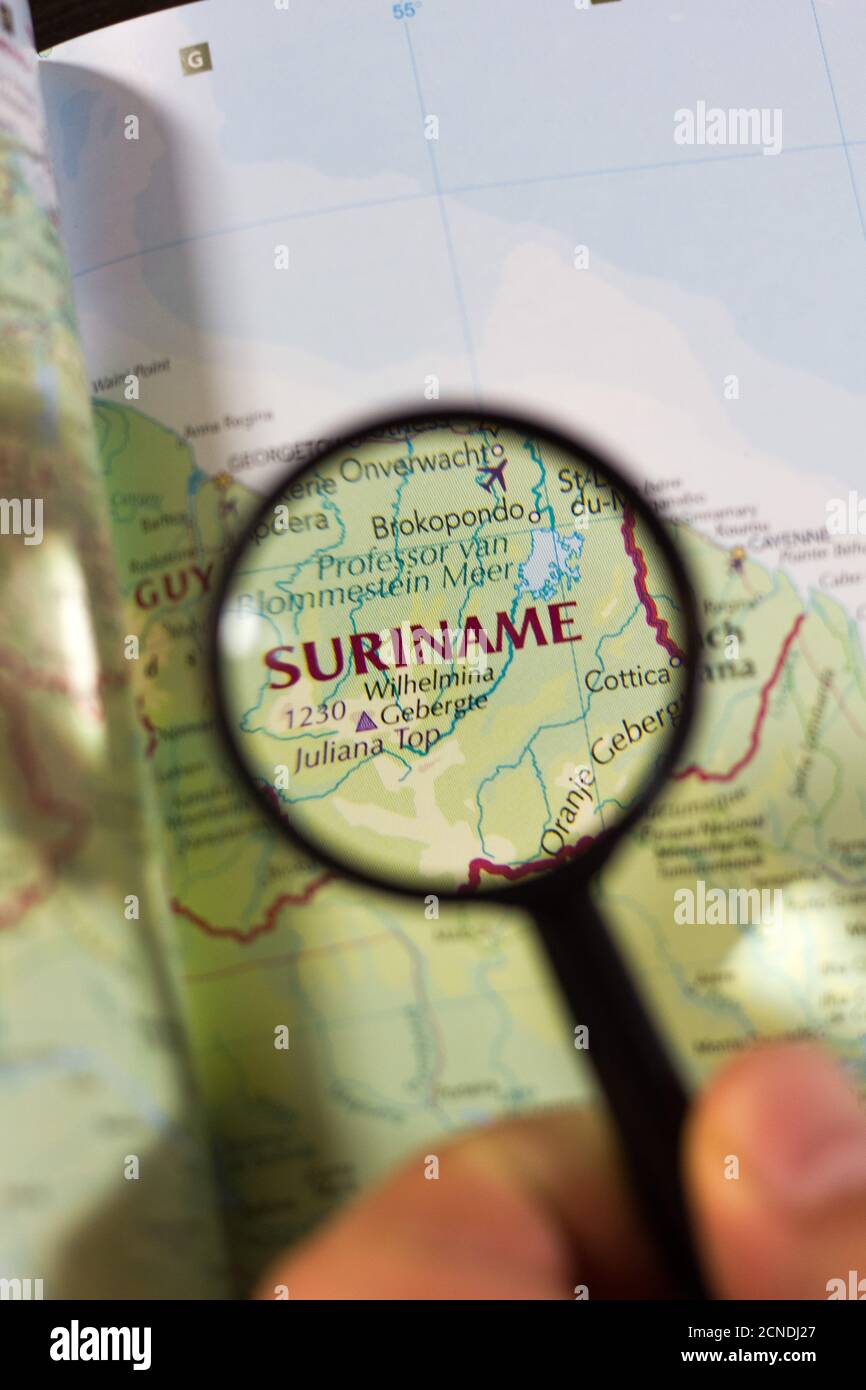 Suriname on the map of the world or atlas Stock Photo - Alamy