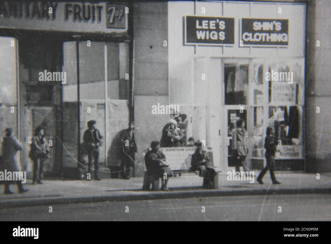 Fine 1970s vintage black and white photography street scene of daily ...