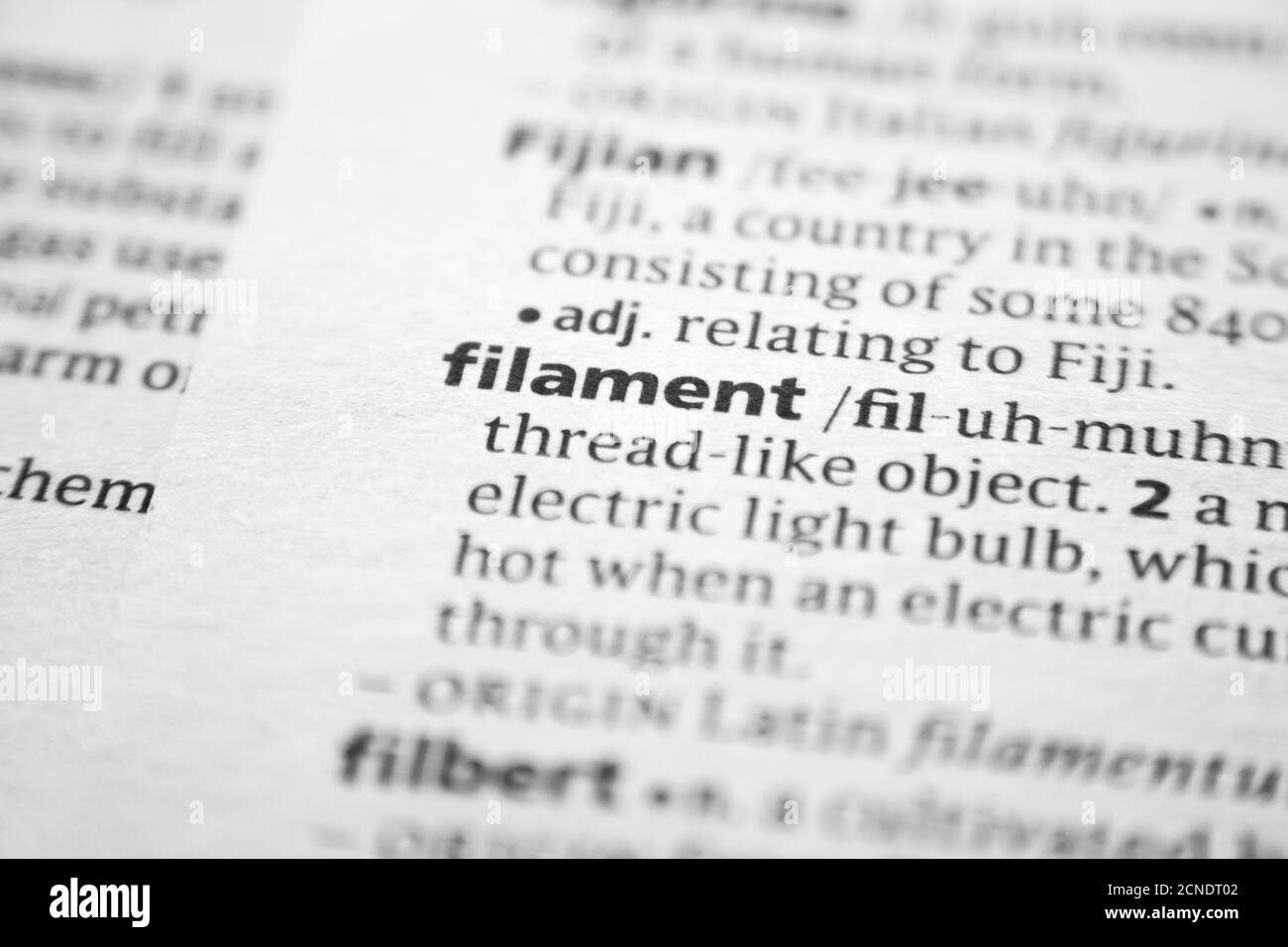 Word or phrase Filament in a dictionary Stock Photo - Alamy