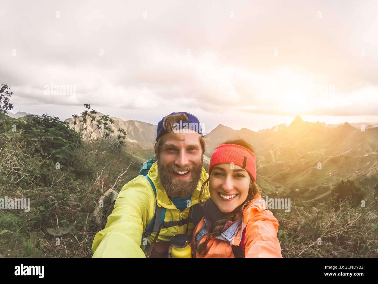Couple hikers doing trekking hi-res stock photography and images - Alamy