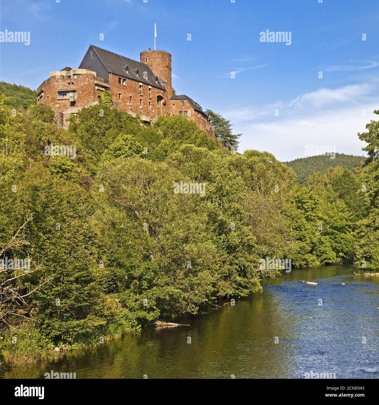 Hengebach Castle with the Rur River, Heimbach, Eifel, North Rhine ...