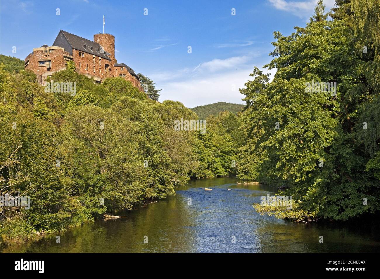 Hengebach Castle with the Rur River, Heimbach, Eifel, North Rhine ...