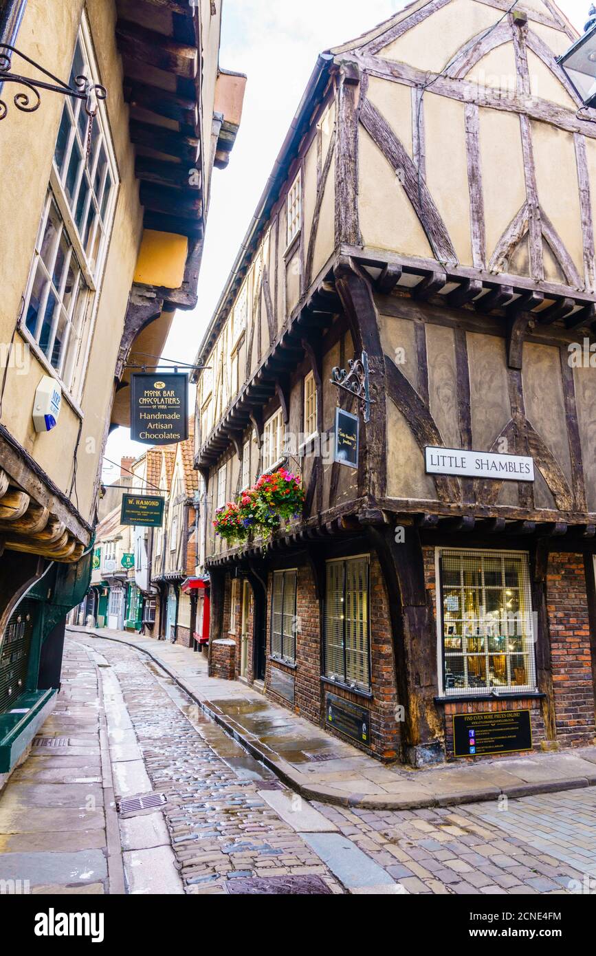 The Shambles, a preserved medieval street in York, North Yorkshire ...