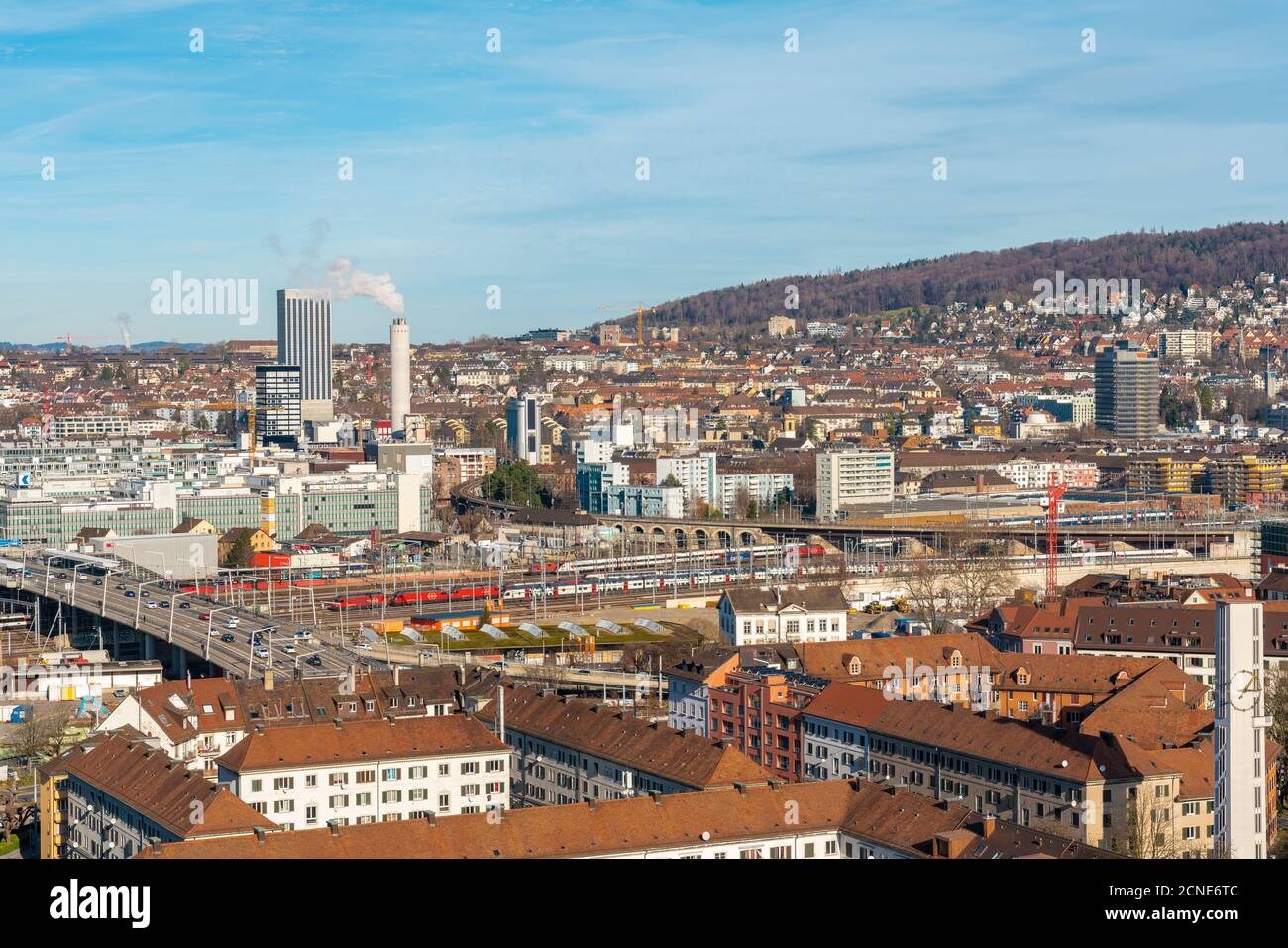 View of Zurich from above with mountains in the background, Zurich ...