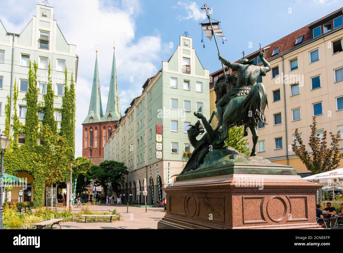 Nikolaiviertel (Nicholas Quarter) at sunset near Alexander Platz with ...