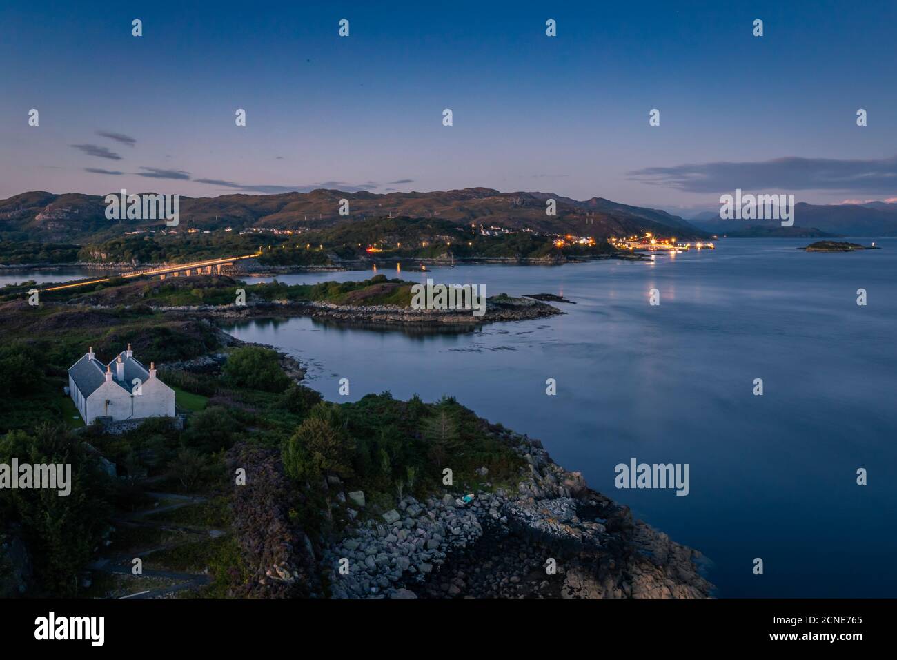 Kyle of Lochalsh from the Skye Bridge at evening time, Scotland Stock ...