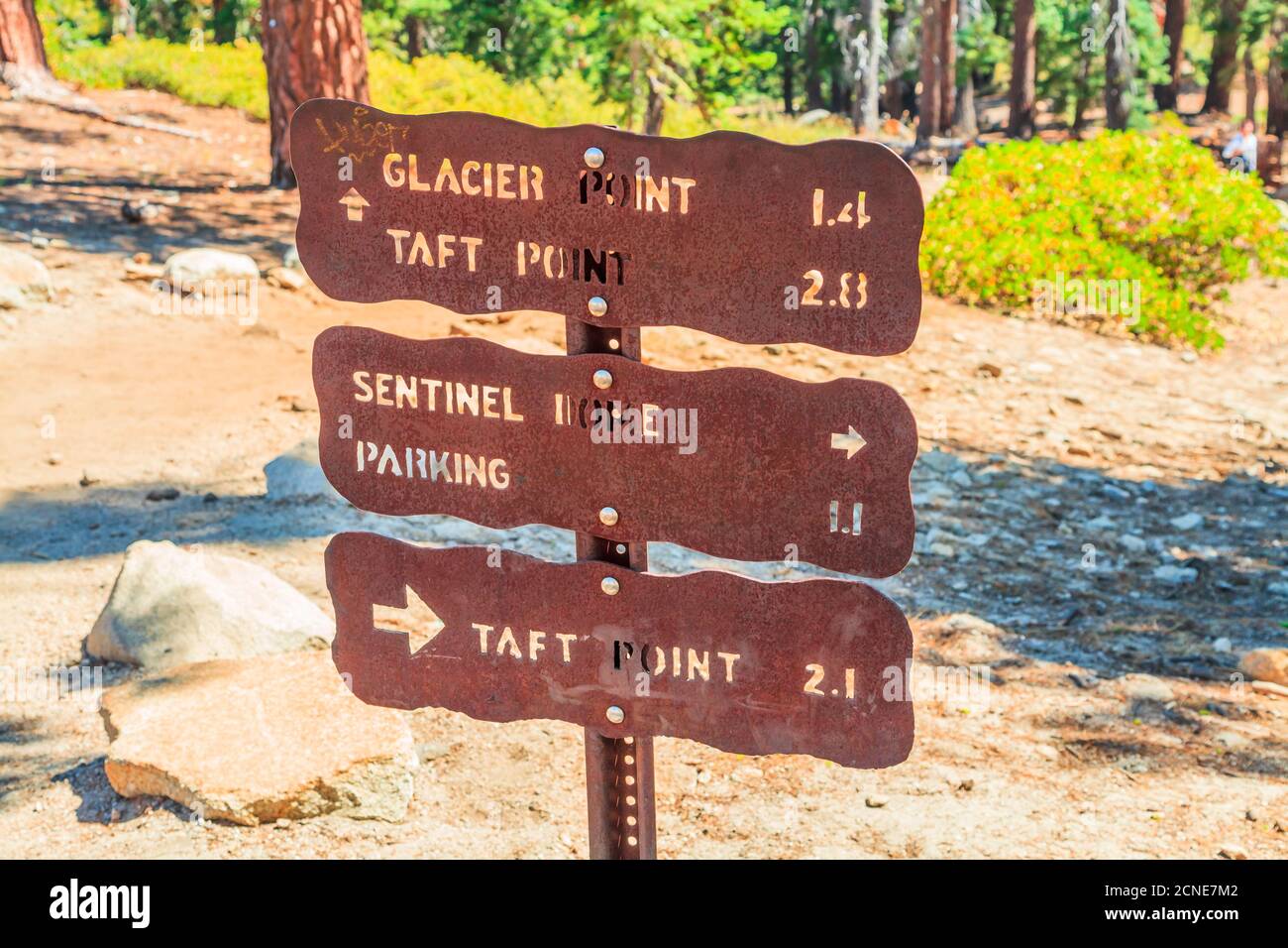 Yosemite National Park sign for Glacier Point, Taft Point and Sentinel ...