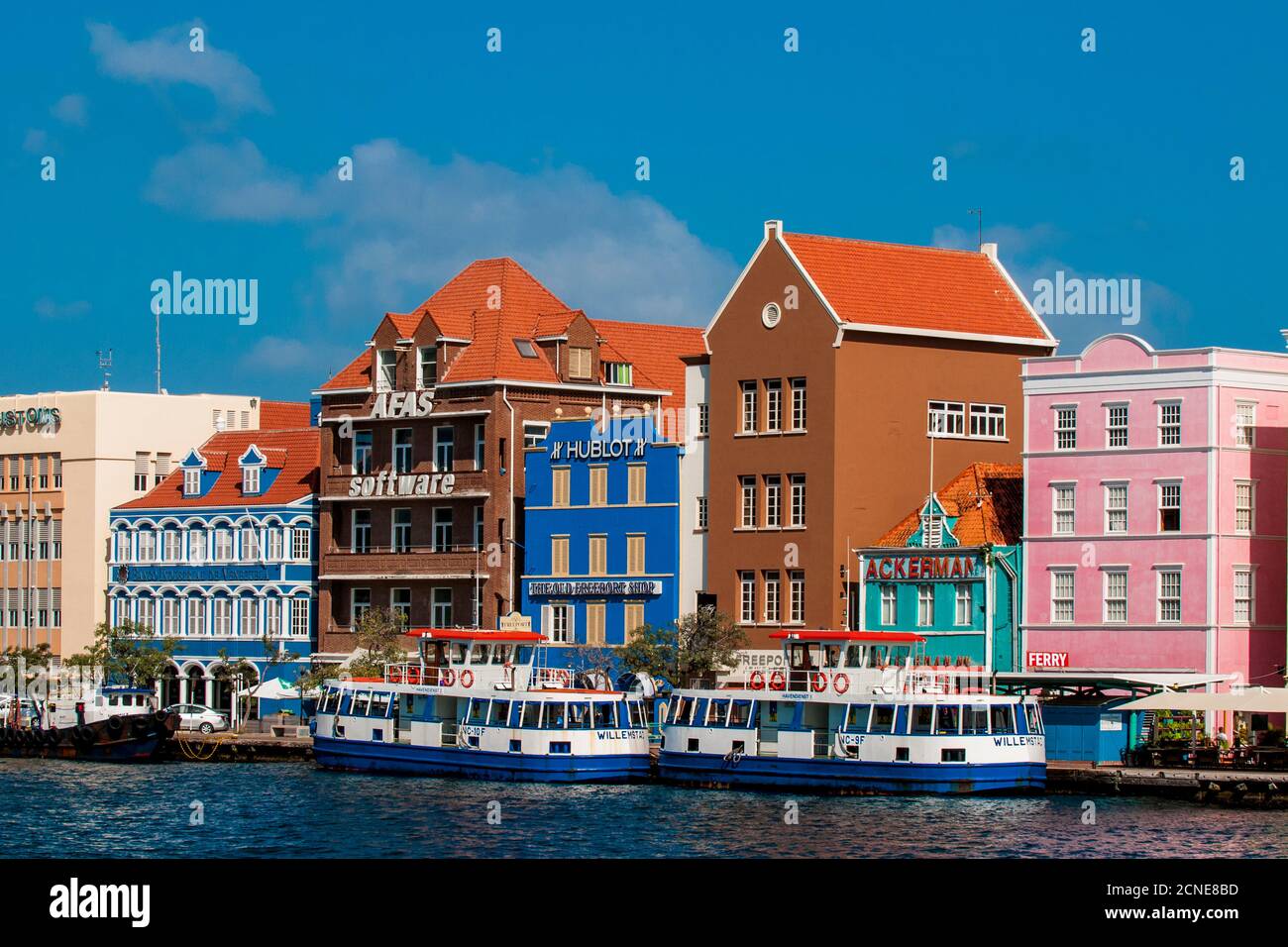 Colourful buildings, architecture in capital city Willemstad, Curacao ...