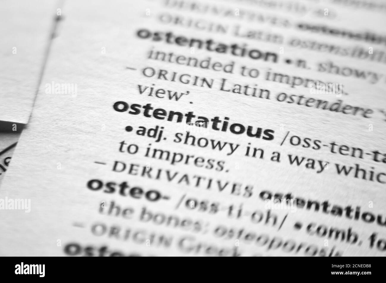 Word or phrase Ostentatious in a dictionary Stock Photo - Alamy