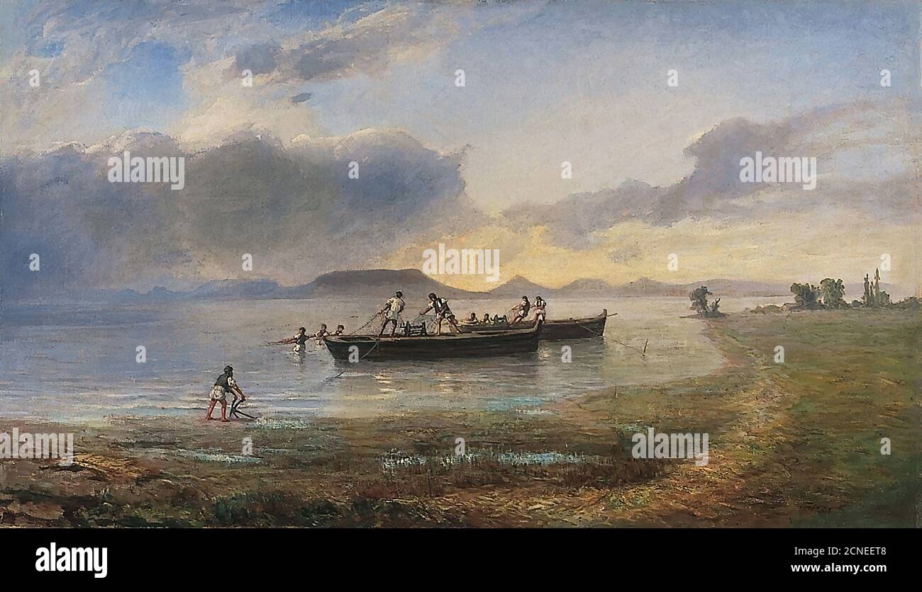 Telepy Karoly - Fishermen by Lake Balaton - Hungarian School - 19th ...