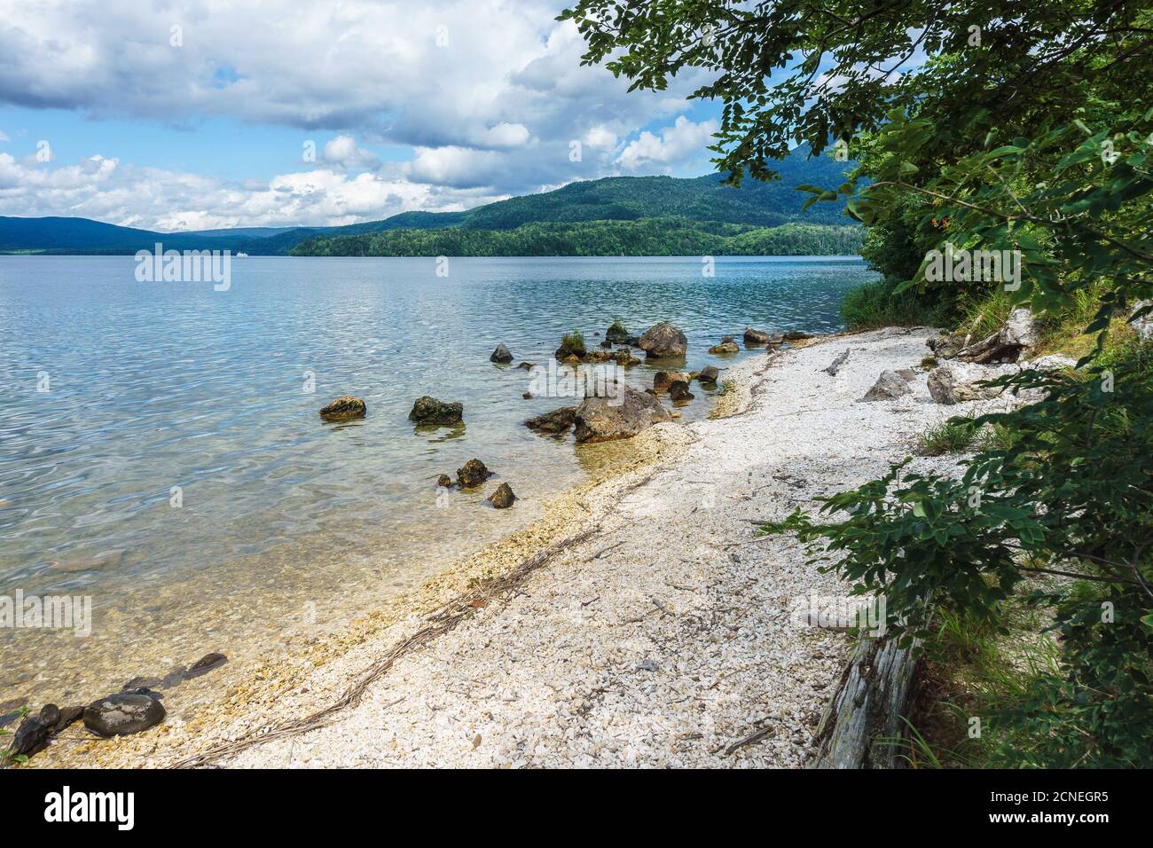 View of Lake Akan (阿寒湖 or Akanko) in Hokkaido, Japan taken from near ...