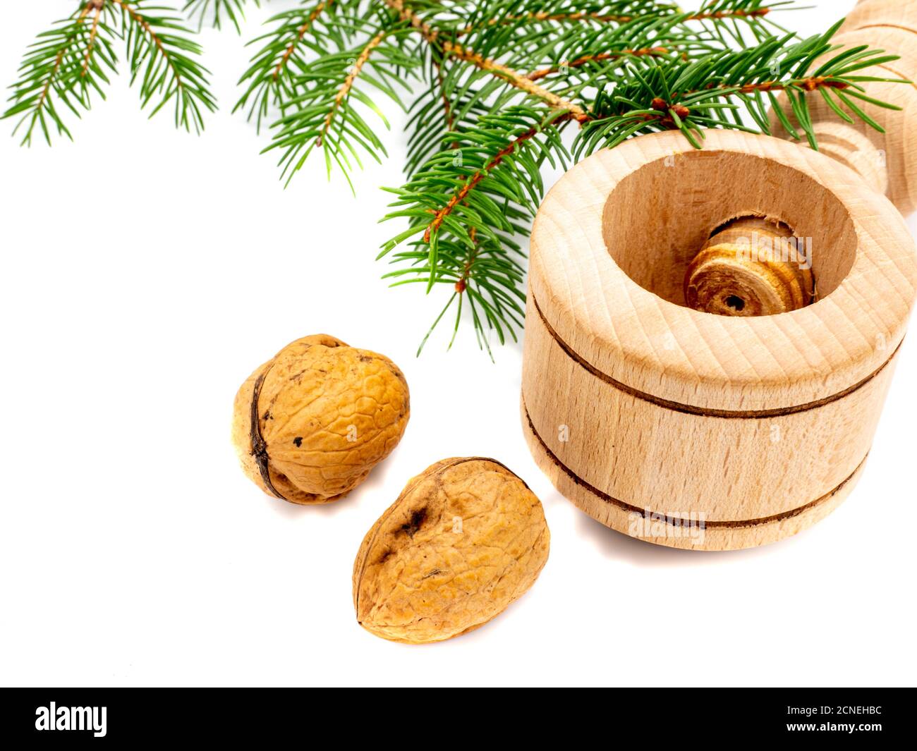 Nutcracker with pine branch and nuts isolated Stock Photo - Alamy