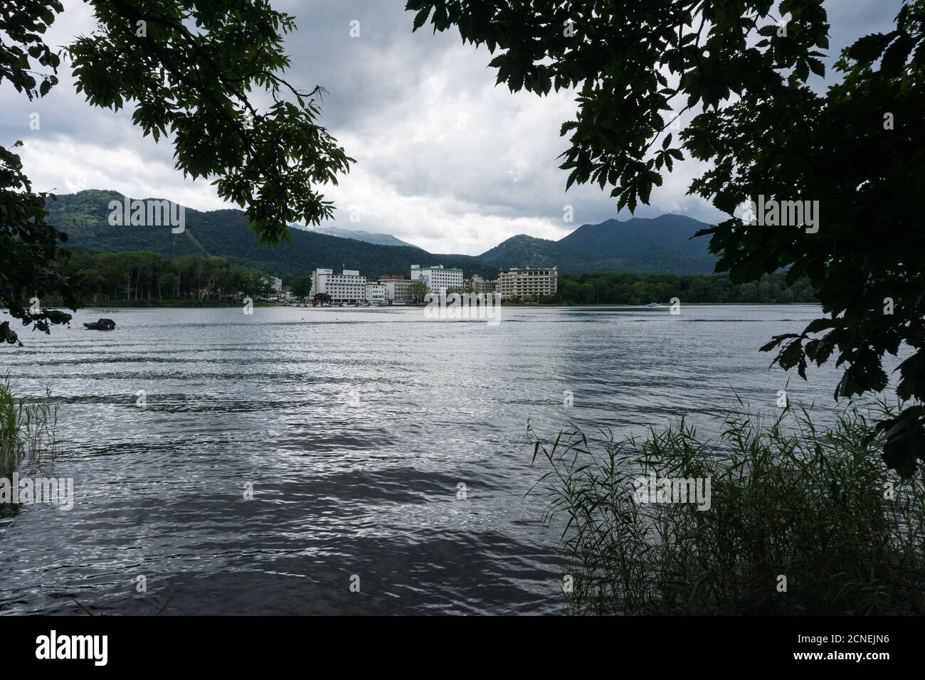 View of Lake Akan in Hokkaido, Japan taken from near Akanko Onsen in ...