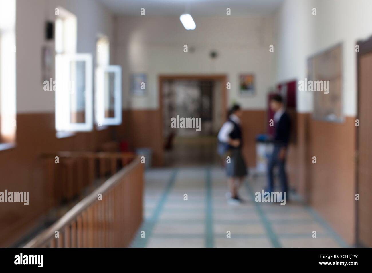 Blurred Image of the Corridor of the School with Students Stock Photo ...