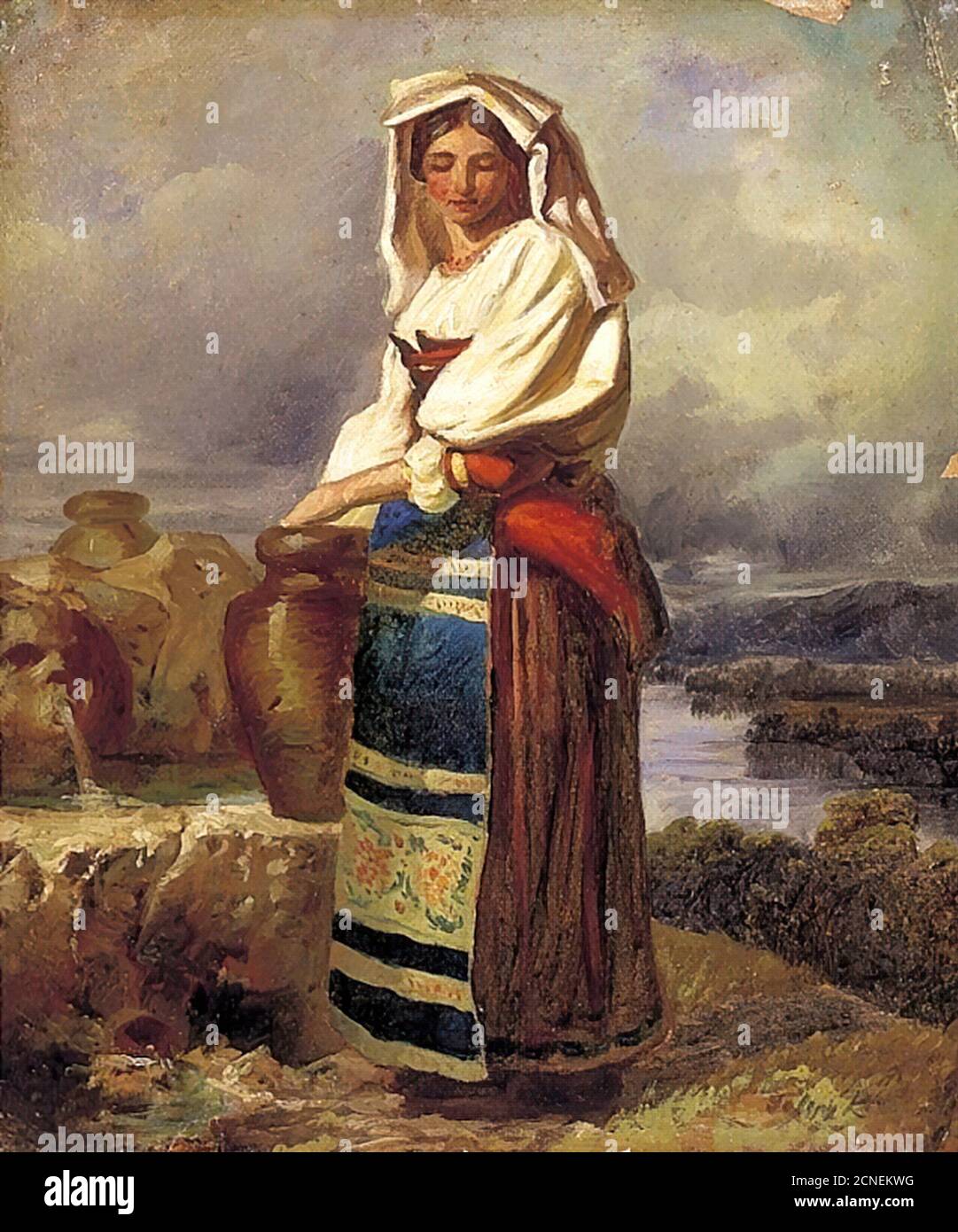 Telepy Karoly - Italian Girl by Well - Hungarian School - 19th Century ...