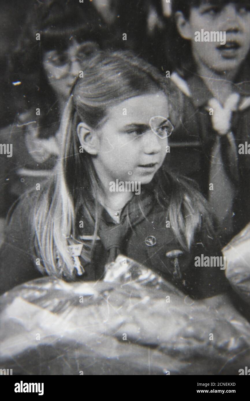 Fine 1970s vintage black and white photography of a young ten year old ...