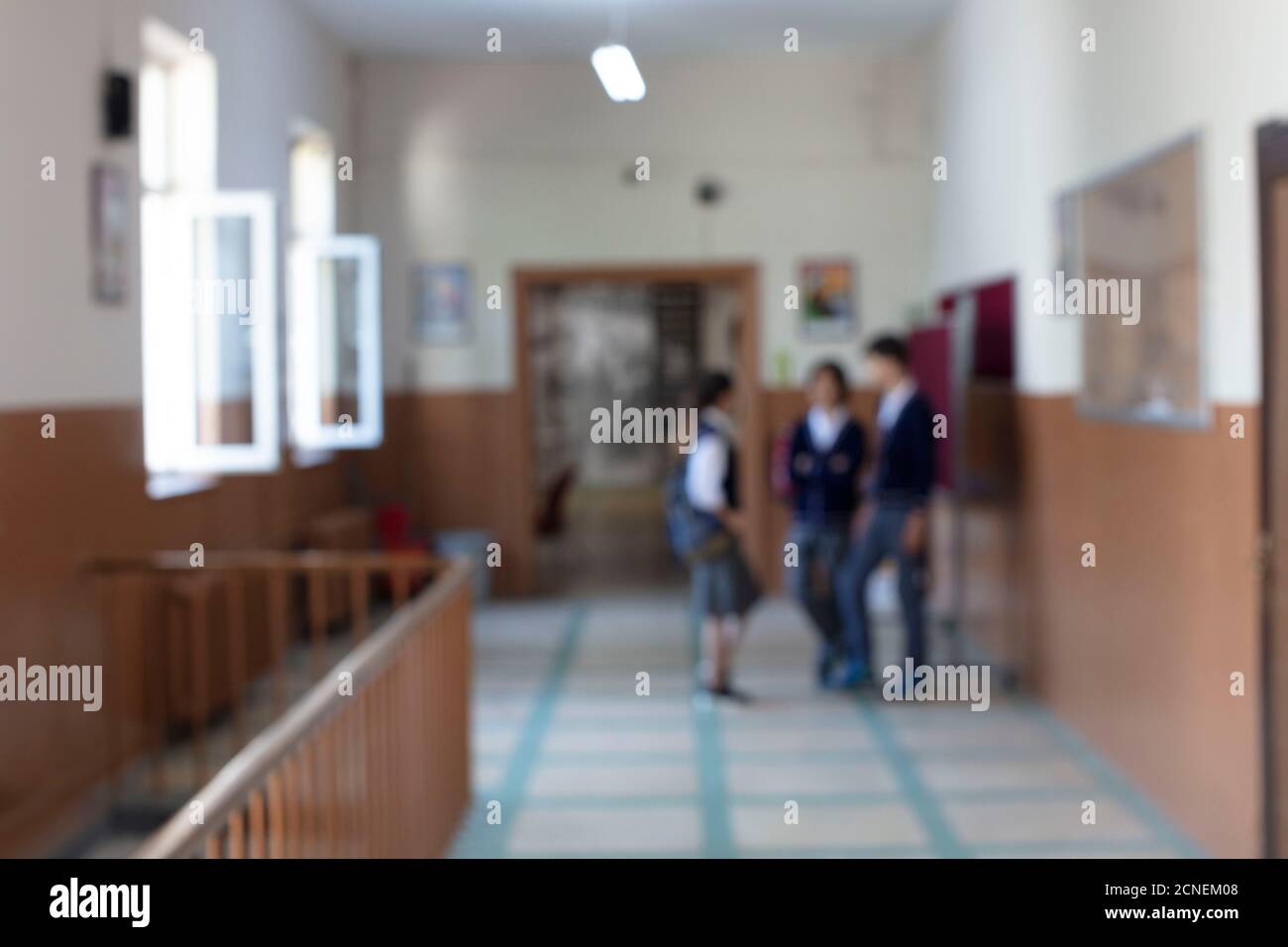 Blurred Image of the Corridor of the School with Students Stock Photo ...