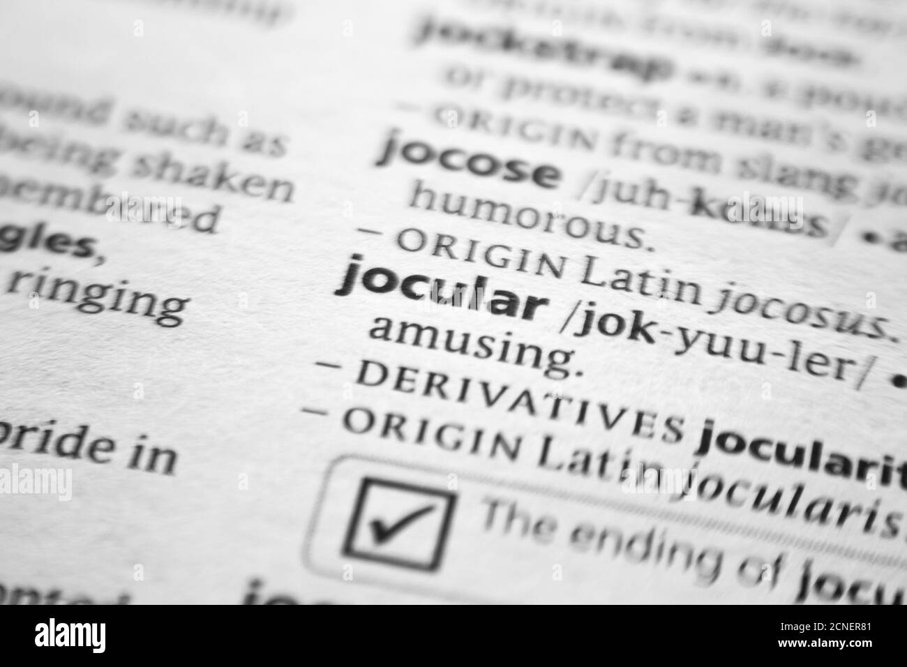 Word or phrase Jocular in a dictionary Stock Photo - Alamy