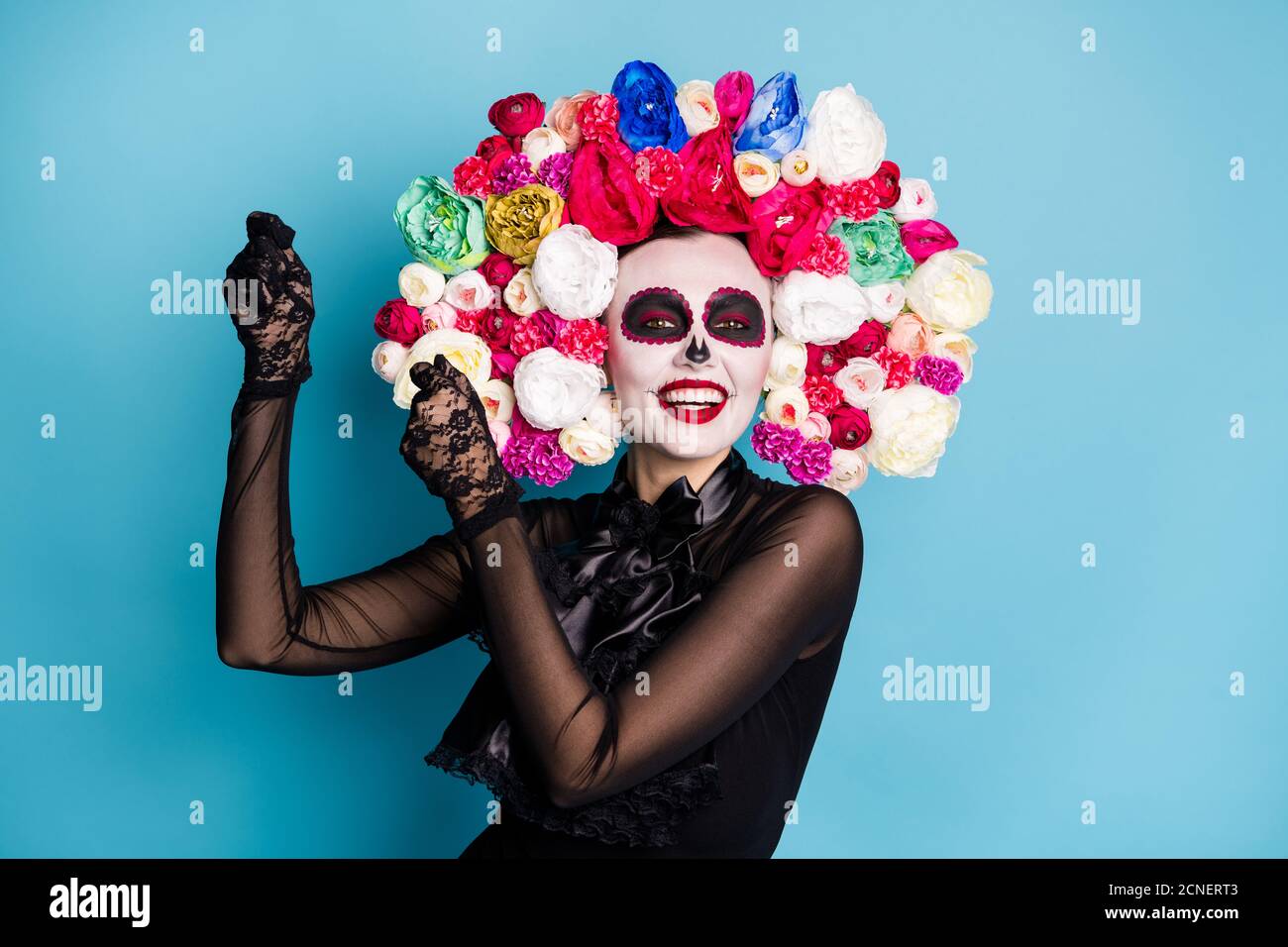 Photo of spooky monster undead creature lady funny latin dance pretend ...