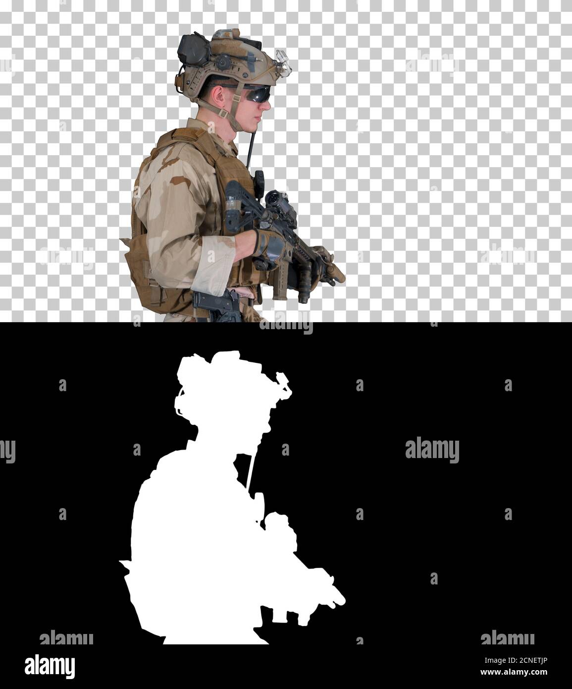 US Army ranger in uniform and weapon walking, Alpha Channel Stock Photo ...